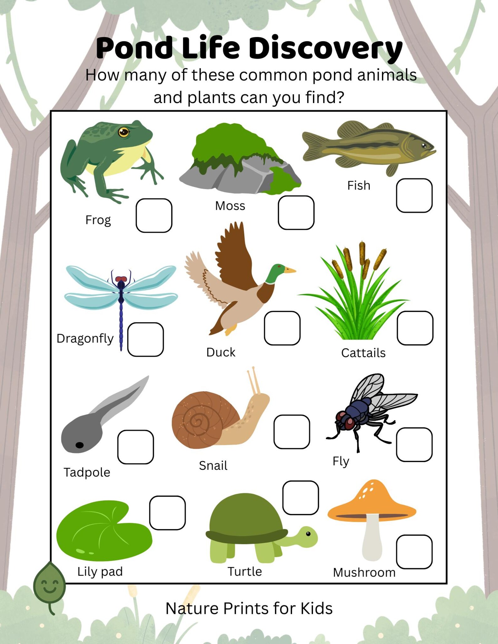 Scavenger Hunt for Kids Pond Animal and Plant Life Summer Camping ...