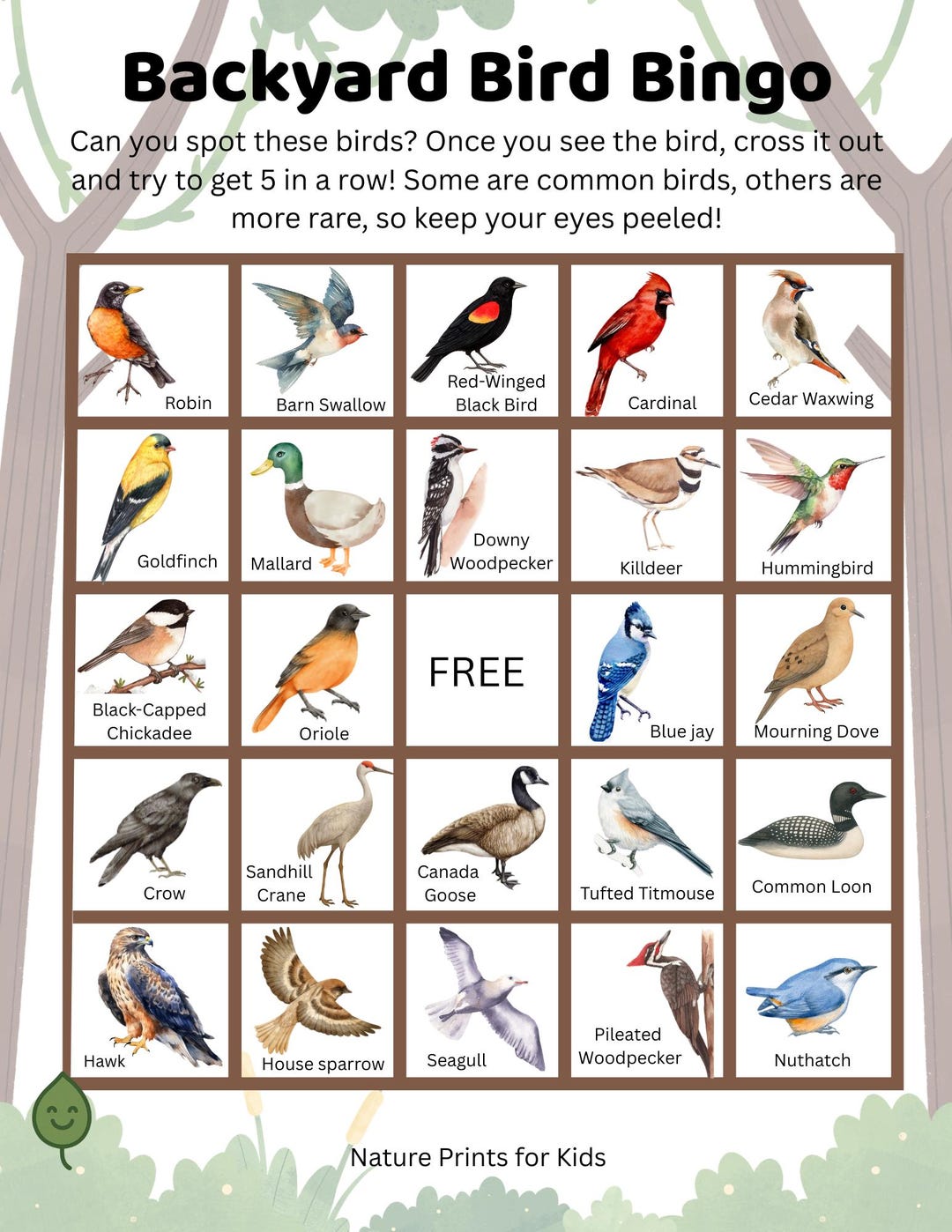 Backyard Bird Bingo Printable for Kids – Nature Scavenger Hunt Game for ...