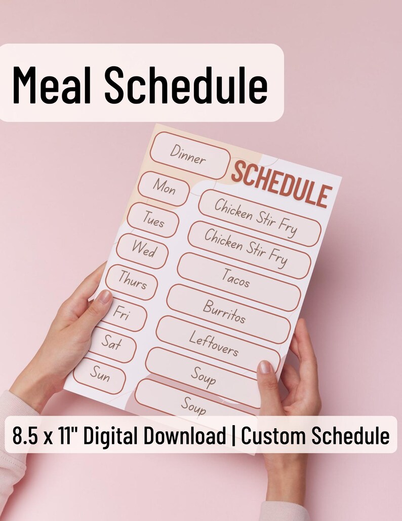 Meal Schedule for Busy Families, Weekly Food Prep Planner, Custom ...