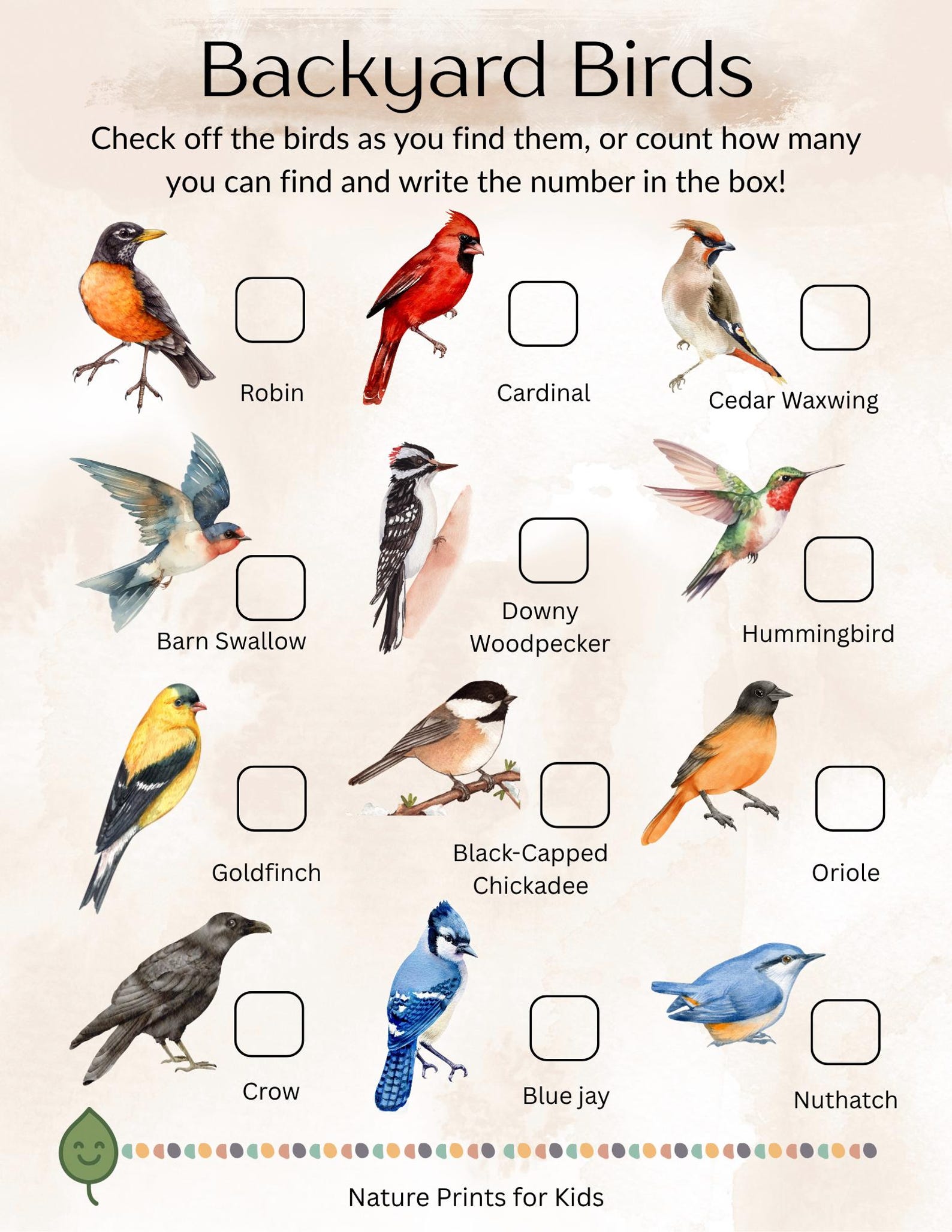 Bird Scavenger Hunt for Kid Printable Nature Activity Backyard Bird ...