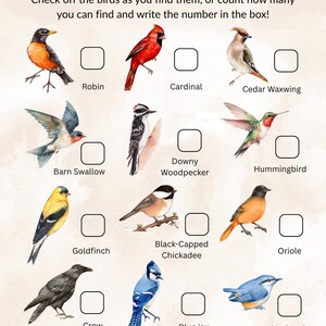 Bird Scavenger Hunt for Kid Printable Nature Activity Backyard Bird ...