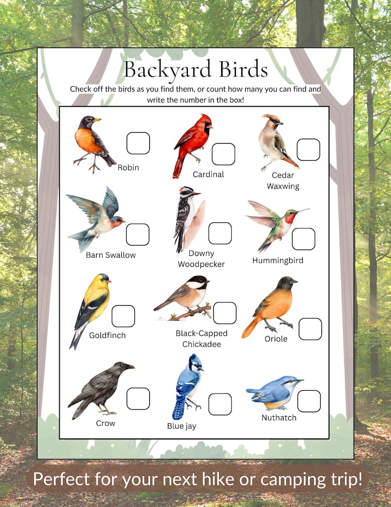 Bird Scavenger Hunt for Kids, Backyard Nature Activity Checklist ...