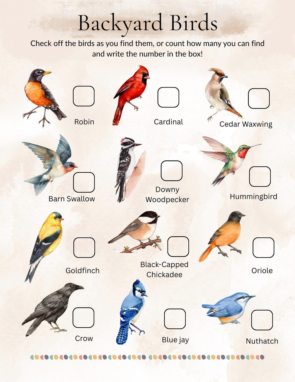 Bird Scavenger Hunt for Kids Printable Nature Activity Backyard Bird ...