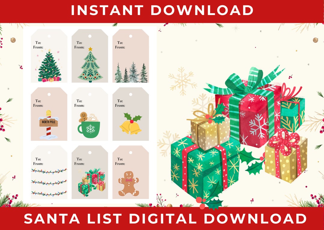 Printable Christmas Gift Tags Festive Holiday Designs for Personalized ...