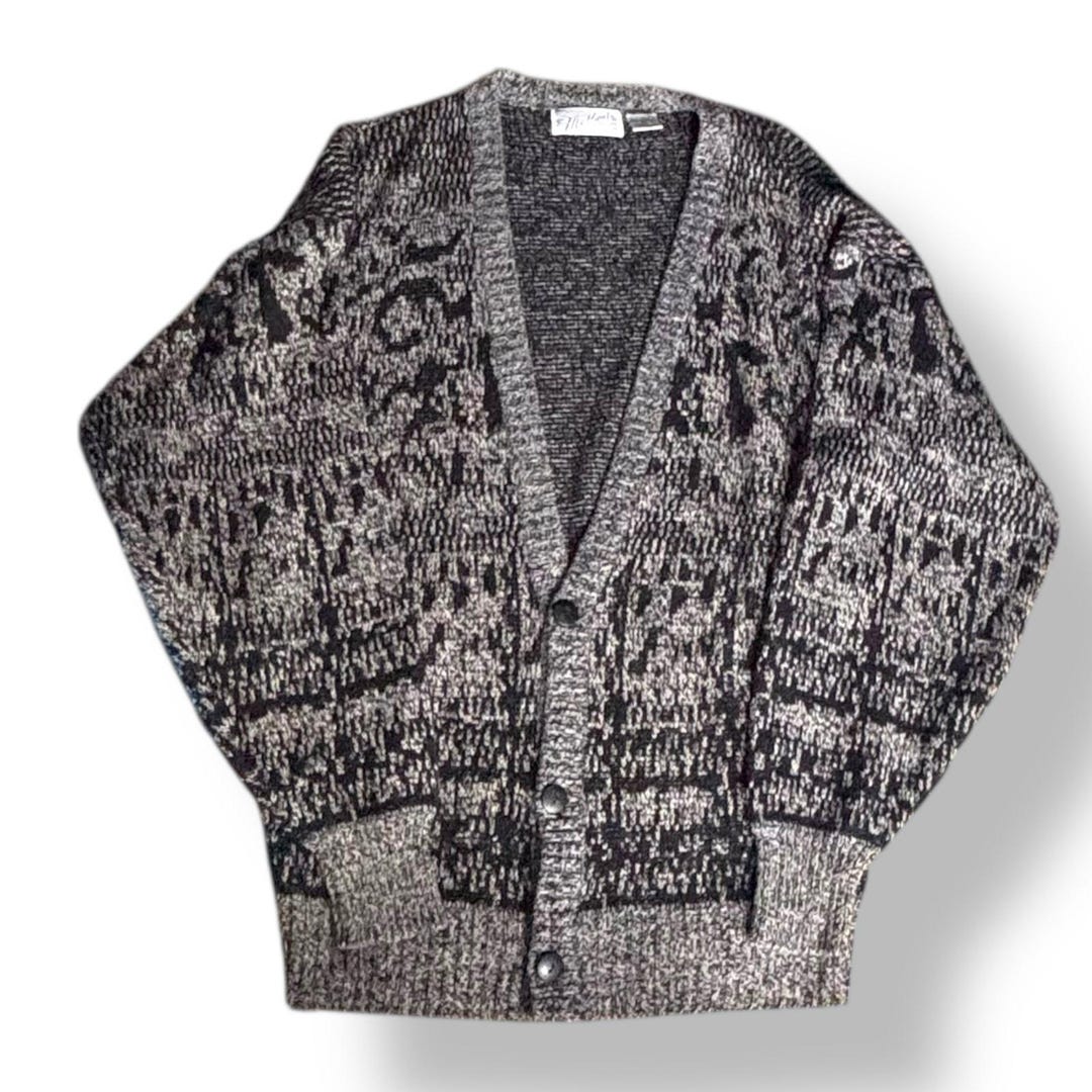 90s Method Black Gray Abstract Knit Cardigan Sweater Made in Korea Size ...
