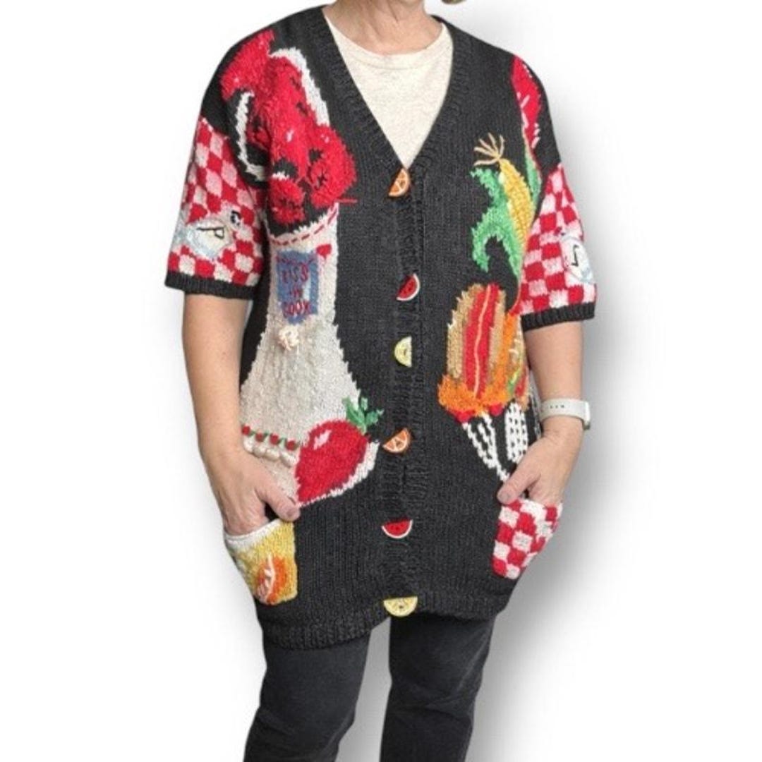 Eagles Eye Picnic Knit Cardigan, Novelty Food Sweater (large) - Etsy