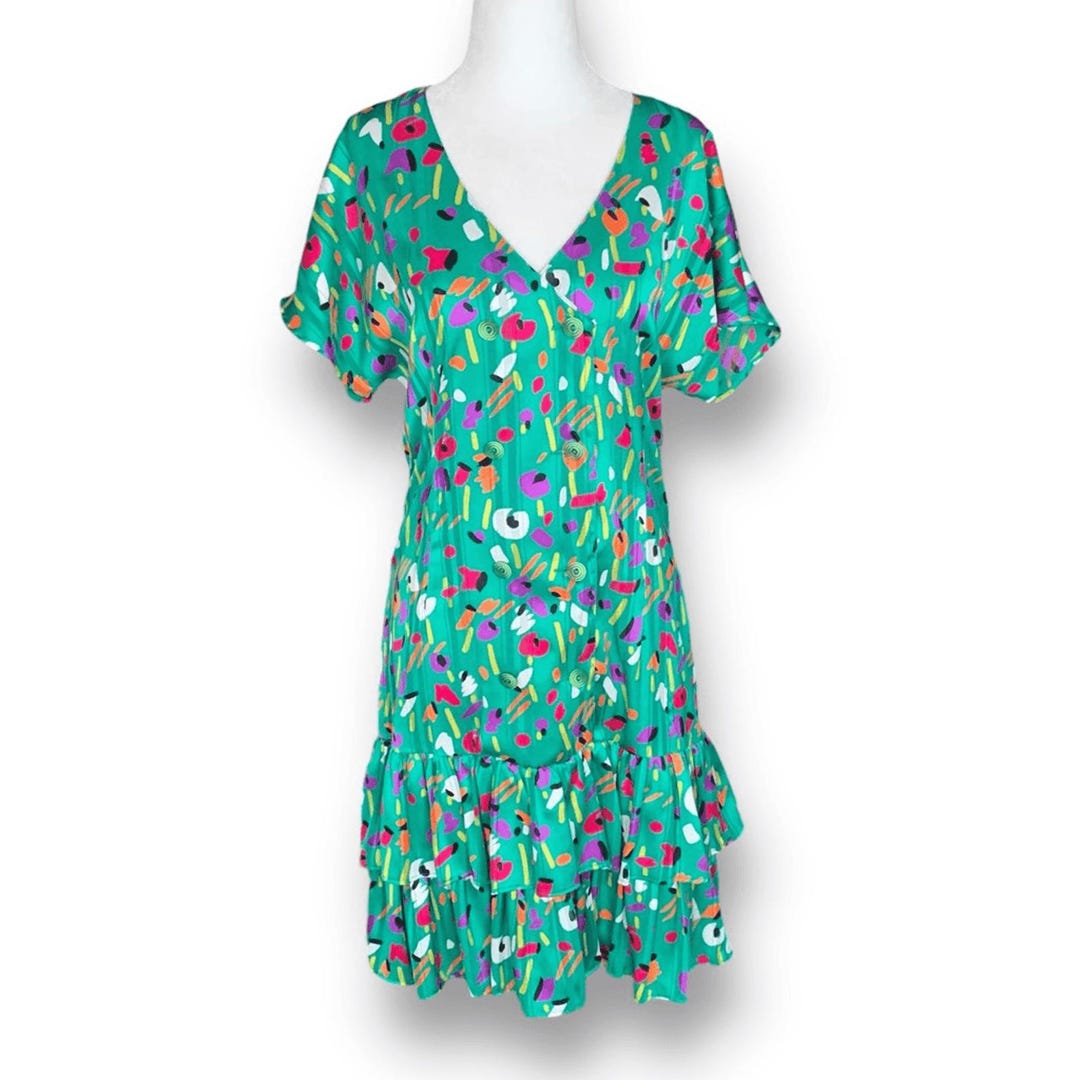 Vintage Howard Wolf Green Abstract Print Dress Size 6 USA Made 80s ...