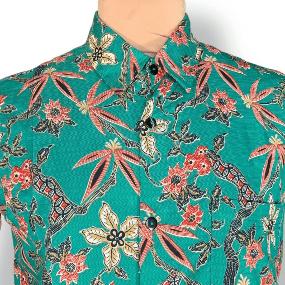 Vintage Batik Bali Shirt: Green Floral, Button-front, Boho Top - Etsy