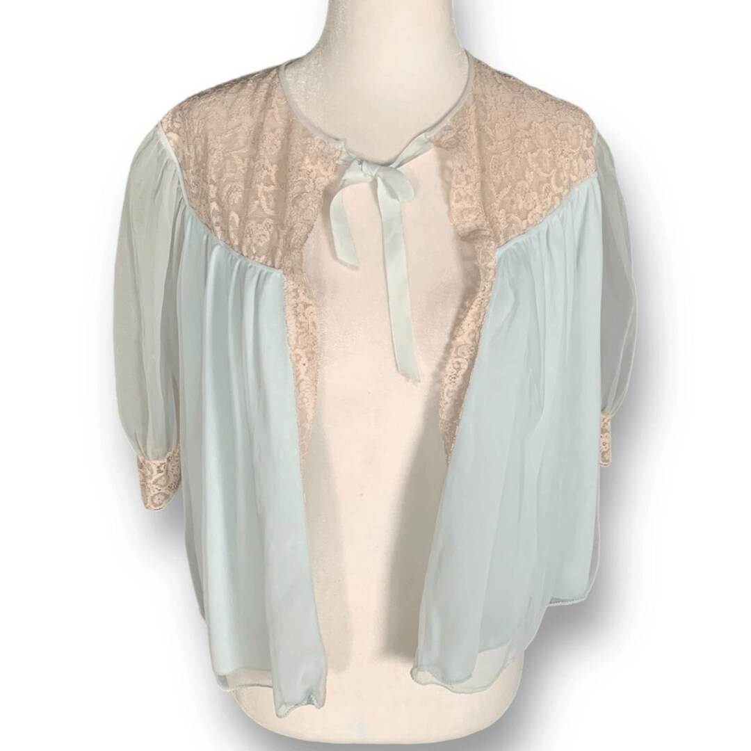 1950s Sheer Nylon Bed Jacket: Mint Green Capelet, Lace Trim, Medium - Etsy