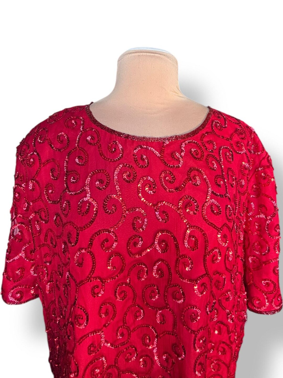 Vintage Joseph Lebon Red Silk Sequin Blouse, Plus Size 26W - Etsy