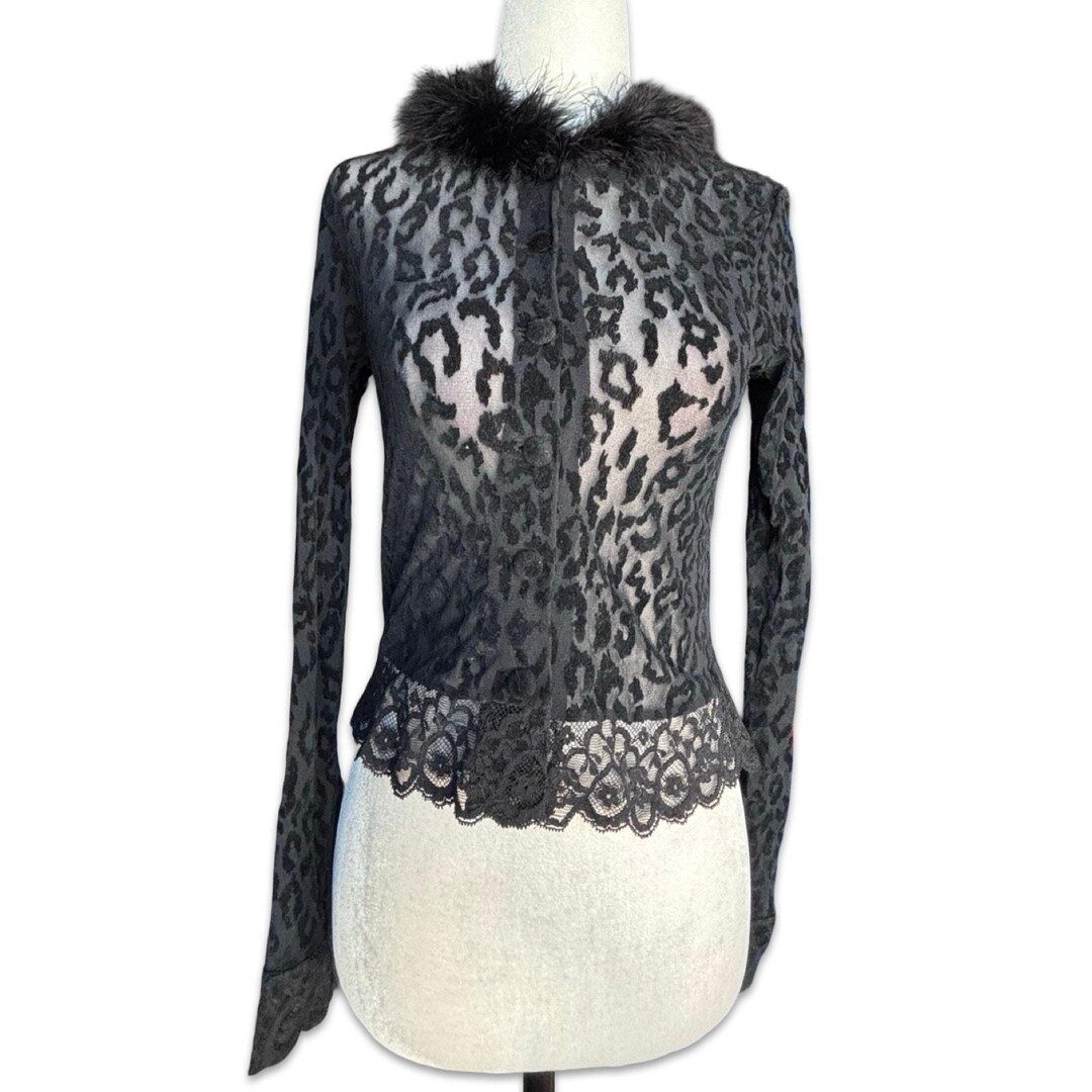 Y2K Leopard Lace Top: Faux Fur Collar, Romantic Goth Blouse - Etsy