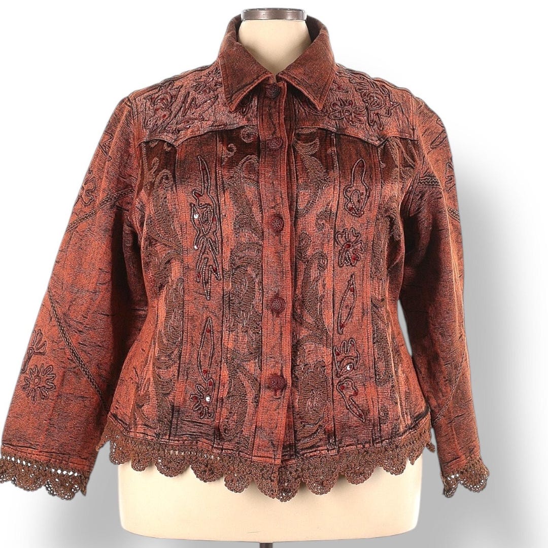 Vintage Flashback Copper Embroidered Jacket Plus 3X Button Down Boho ...