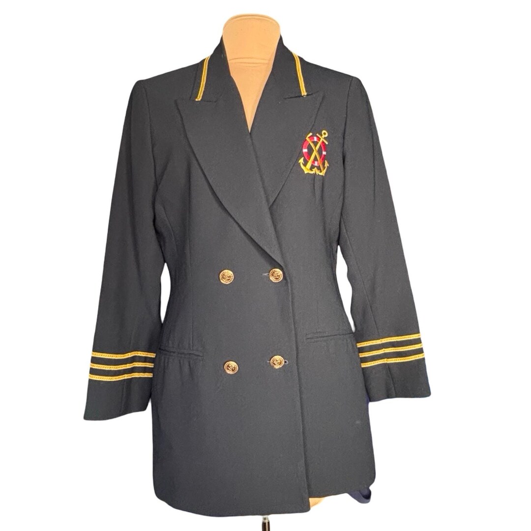 Vintage Nautical Blazer, Navy Gold Anchor Crest, Size 14 - Etsy