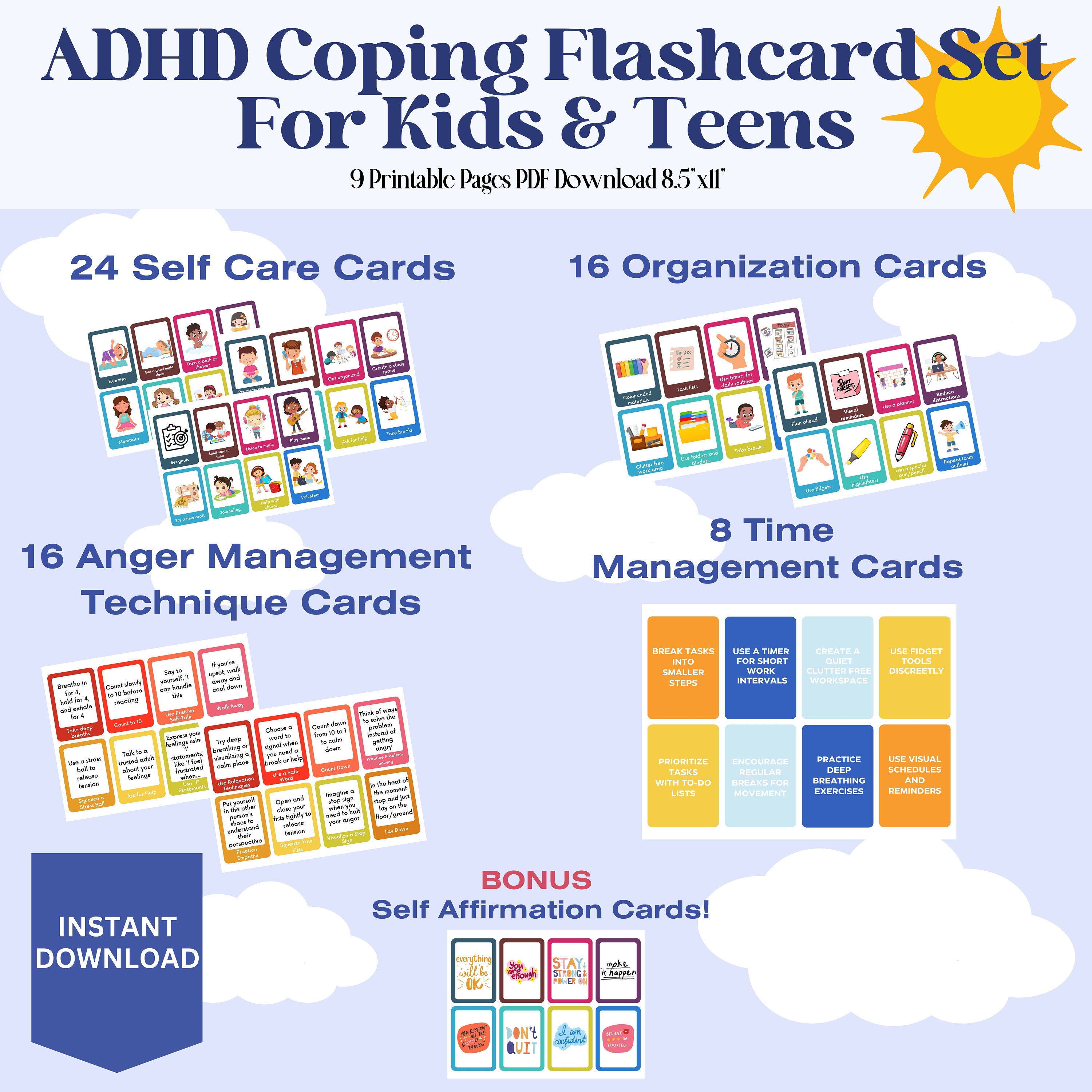ADHD Flashcards Printable Flashcards ADHD Tools for Kids Time - Etsy ...