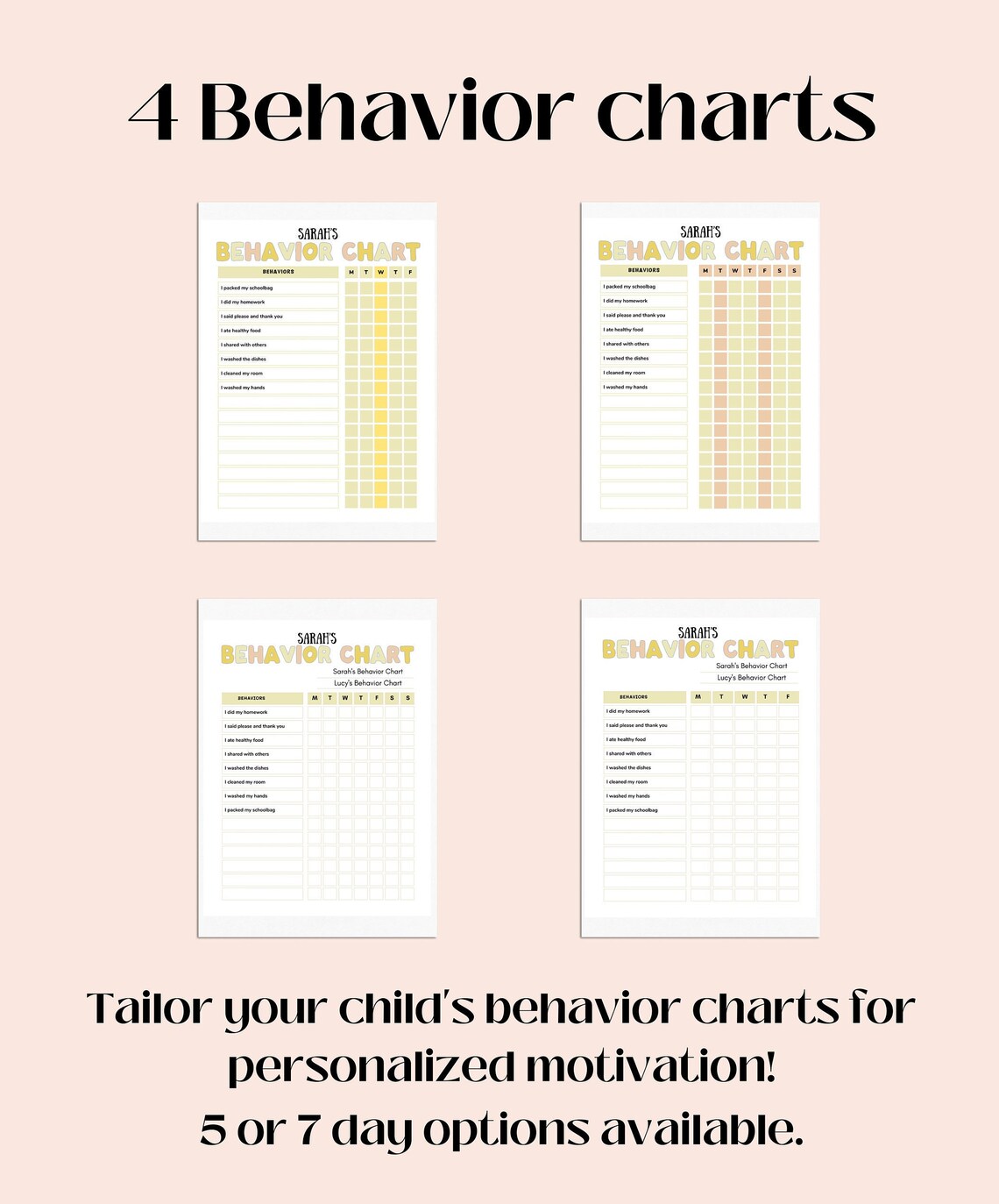 Editable Kids Chore Charts, Behavior Chart, Rewards, Daily Checklist ...