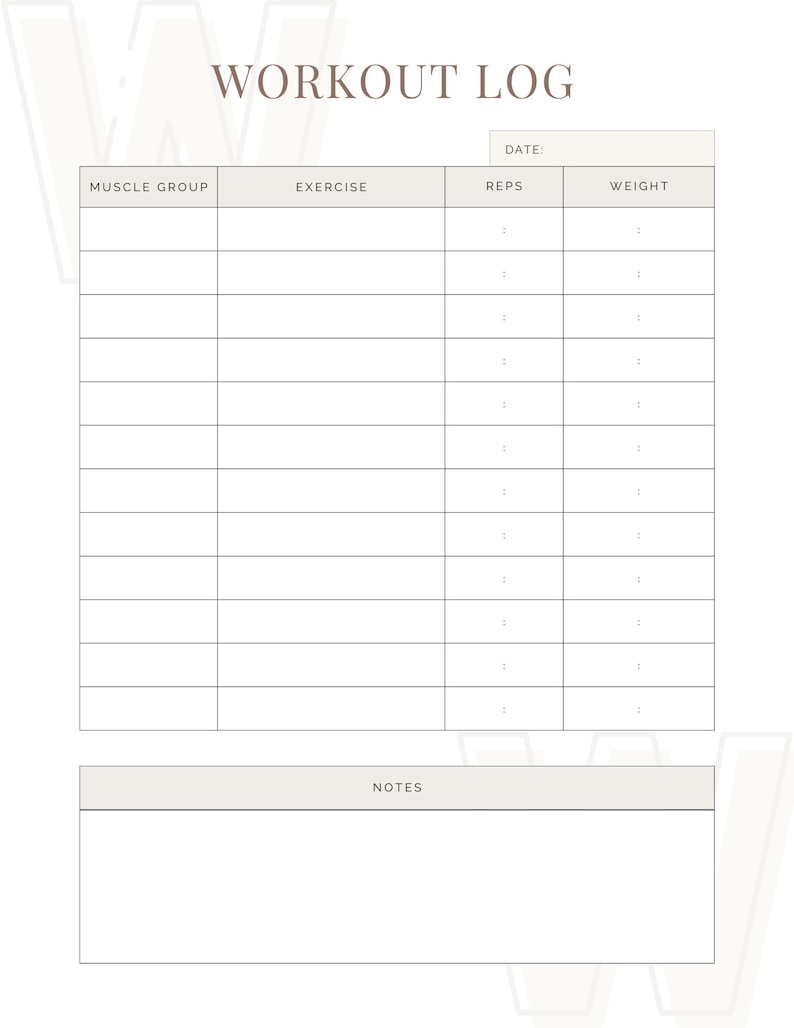 Workout Log Printable | Daily Exercise Log | Daily Workout Tracker | Fitness Planner | Instant ...
