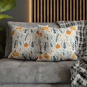 Blue Autumn Fall Throw Pillow Cover - Farmhouse Rustic Boho Minimalist ...