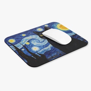 Starry Night Cat Mouse Pad - Cute Vintage Aesthetic Black Cat Mouse Pad ...