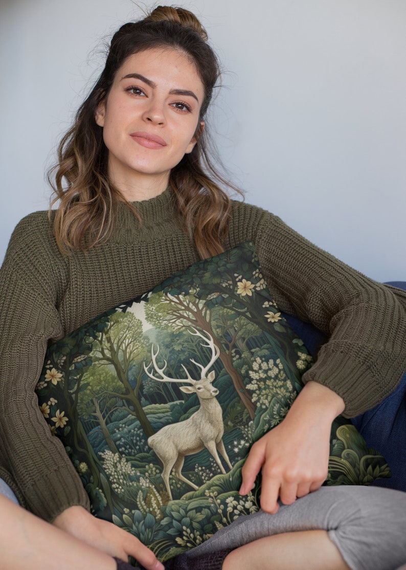 White Stag Pillow William Morris Inspired Throw - Etsy