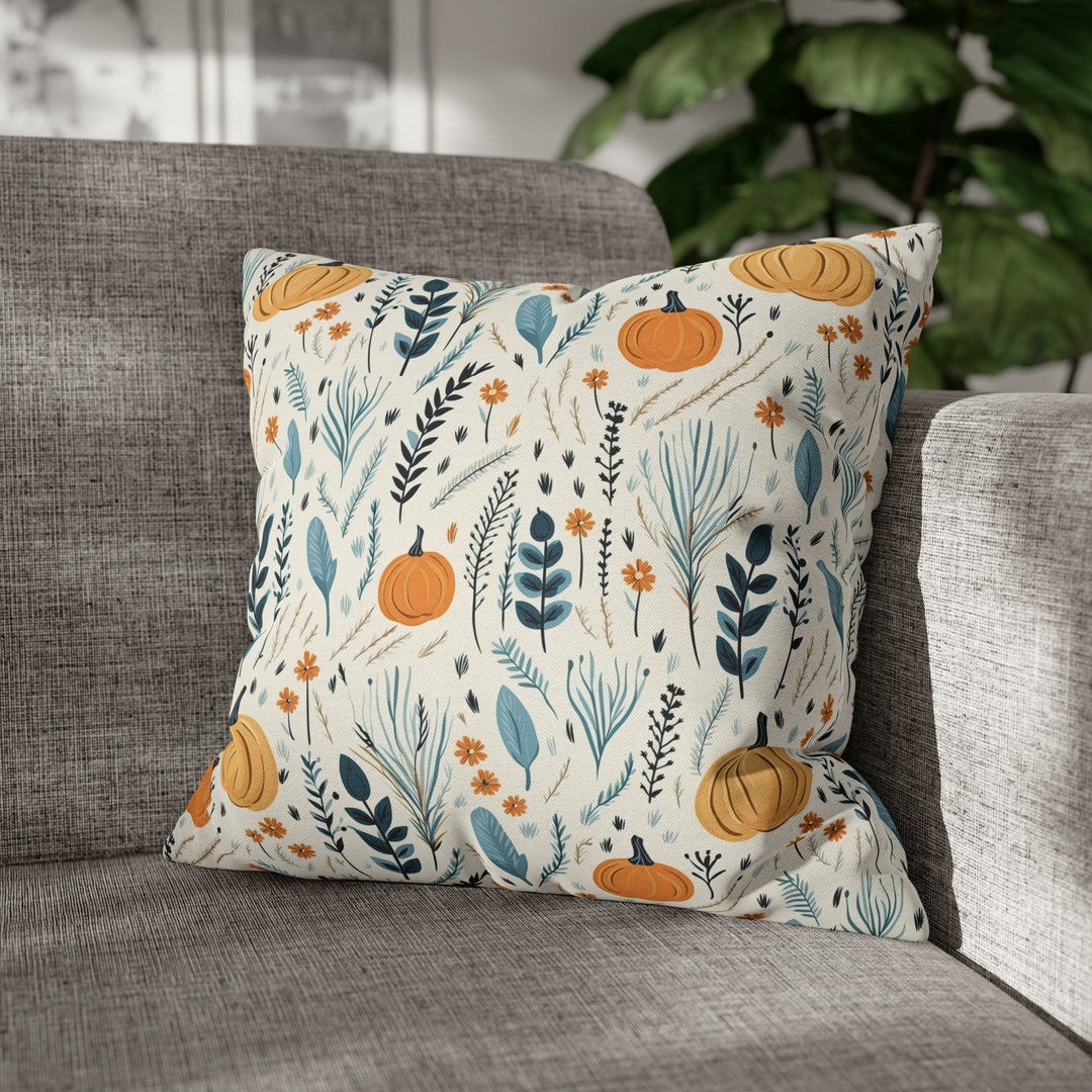 Blue Autumn Fall Throw Pillow Cover - Farmhouse Rustic Boho Minimalist ...
