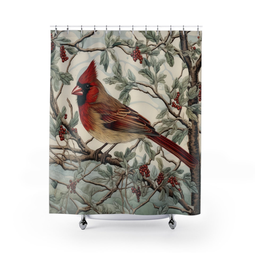 Cardinal Shower Curtain Victorian William Morris Aesthetic Bathroom ...