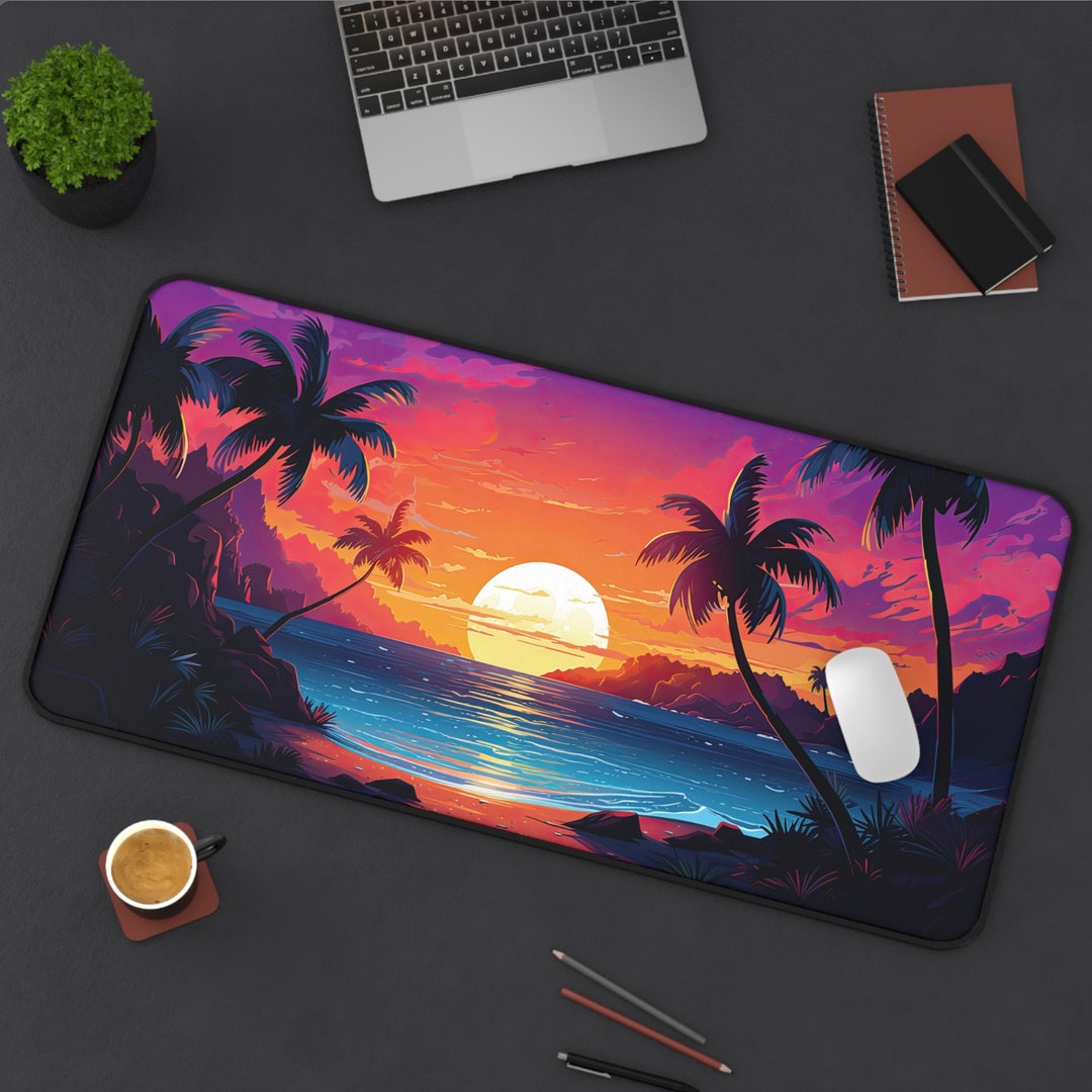 Desk Mat Aesthetic Lofi Cute Retro Ocean Nature Sunrise Deskmat XL ...