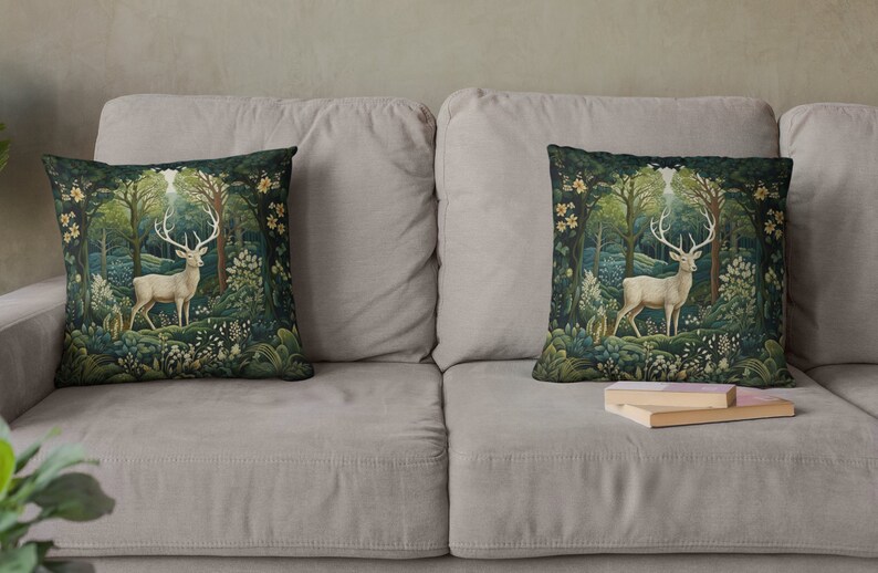 White Stag Pillow William Morris Inspired Throw - Etsy