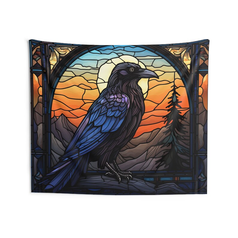 Stained Glass Medieval Style Tapestry Featuring a Raven - Etsy