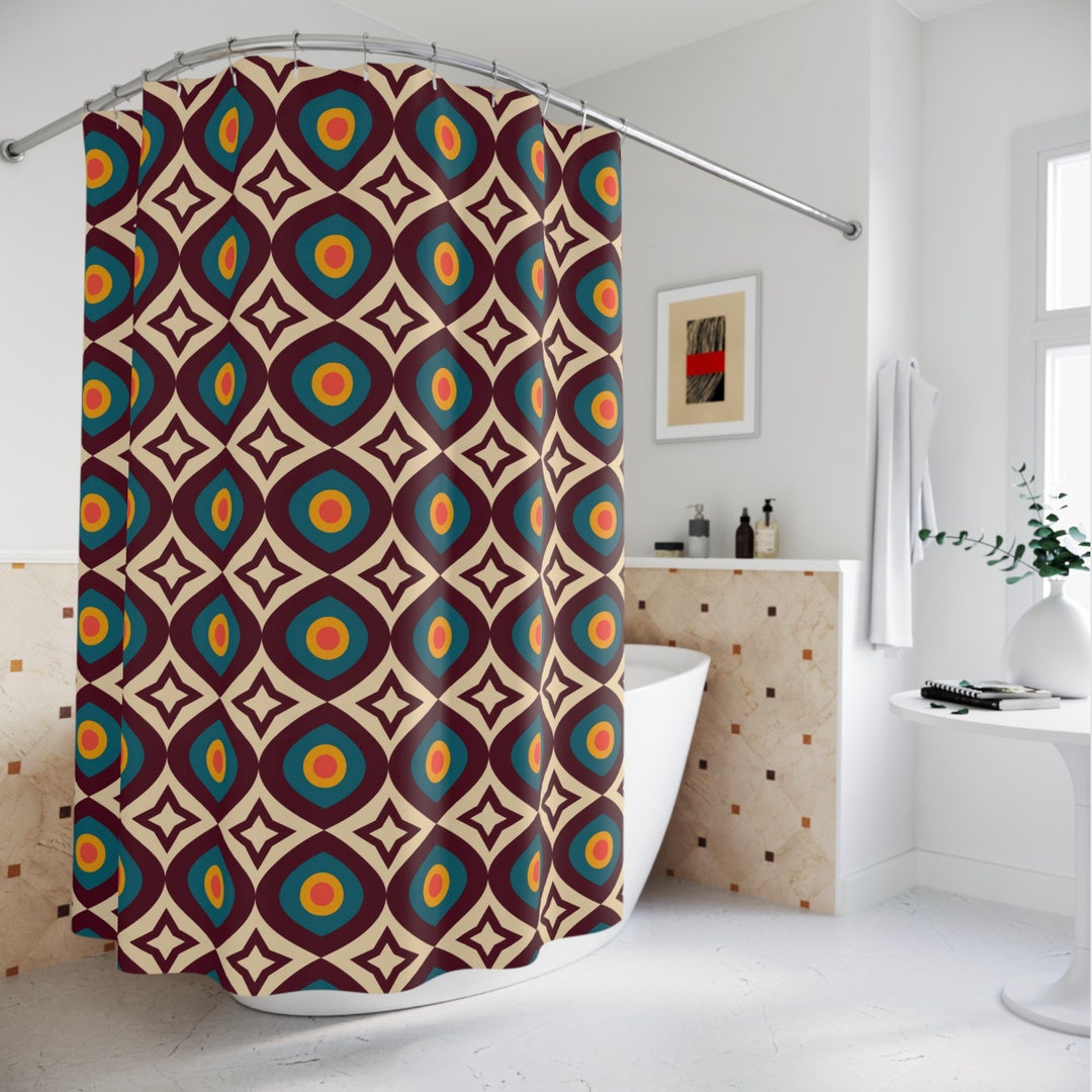 Retro Shower Curtain - Mid Century Modern Aesthetic 60s 70s Bathroom ...