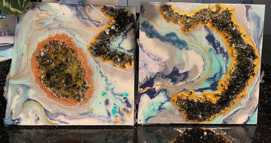 Geode Inspired Epoxy Resin Paintings With Real Glass- Set of 2 - Etsy