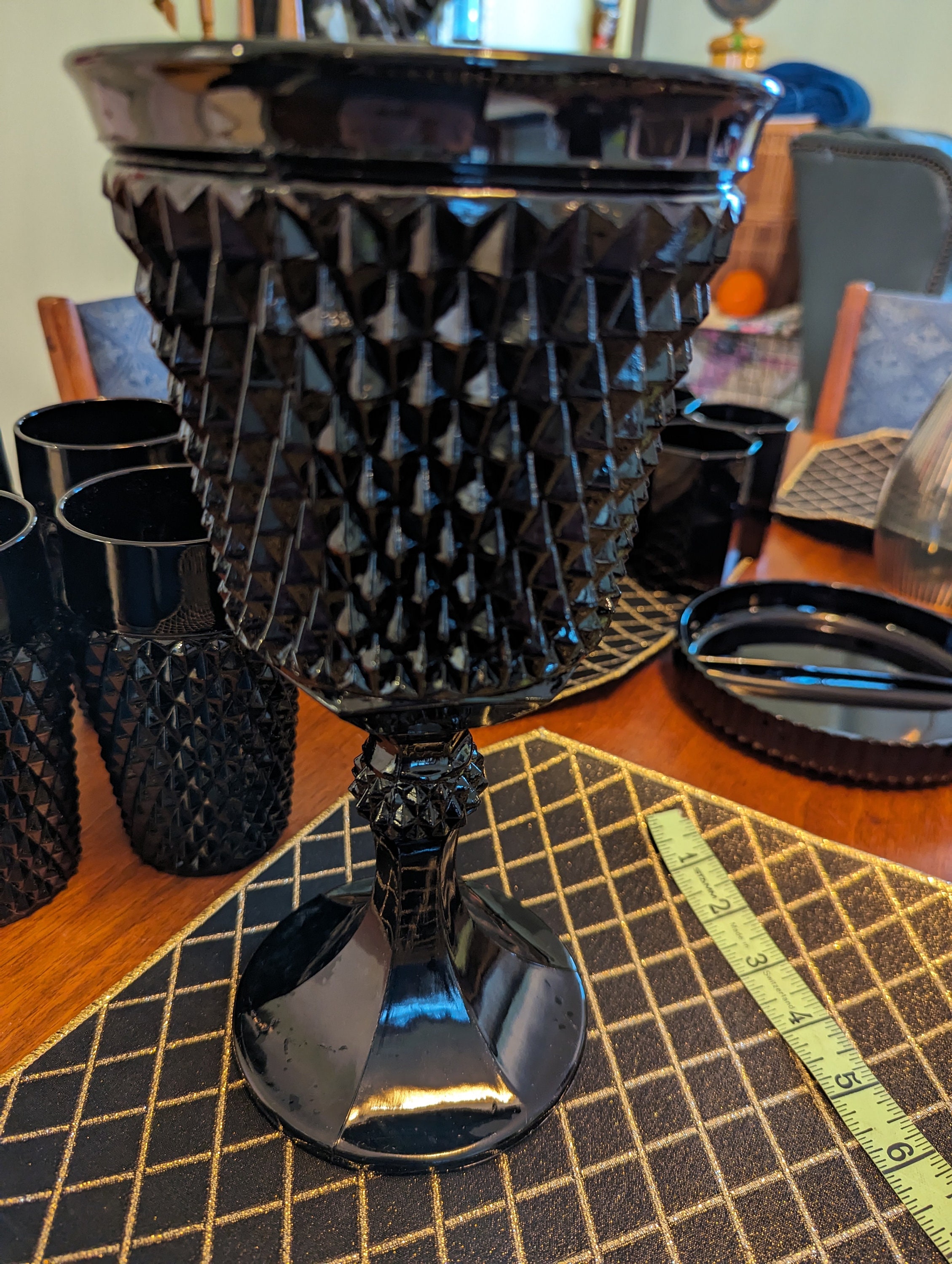 Vintage Indiana Glass Black Tiara Diamond Point Pedestal Candy Dish, No ...