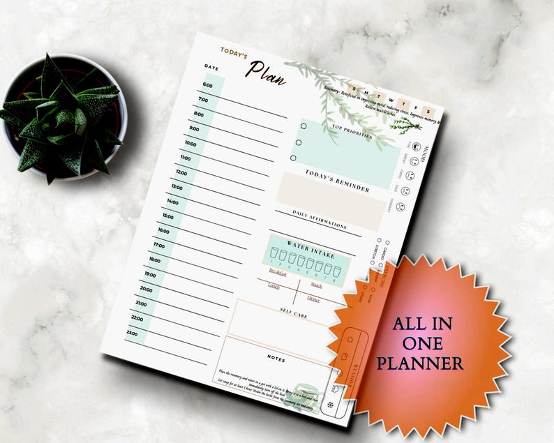 All-in-one Daily Planner Printable | Self-care, Hourly Plan ...