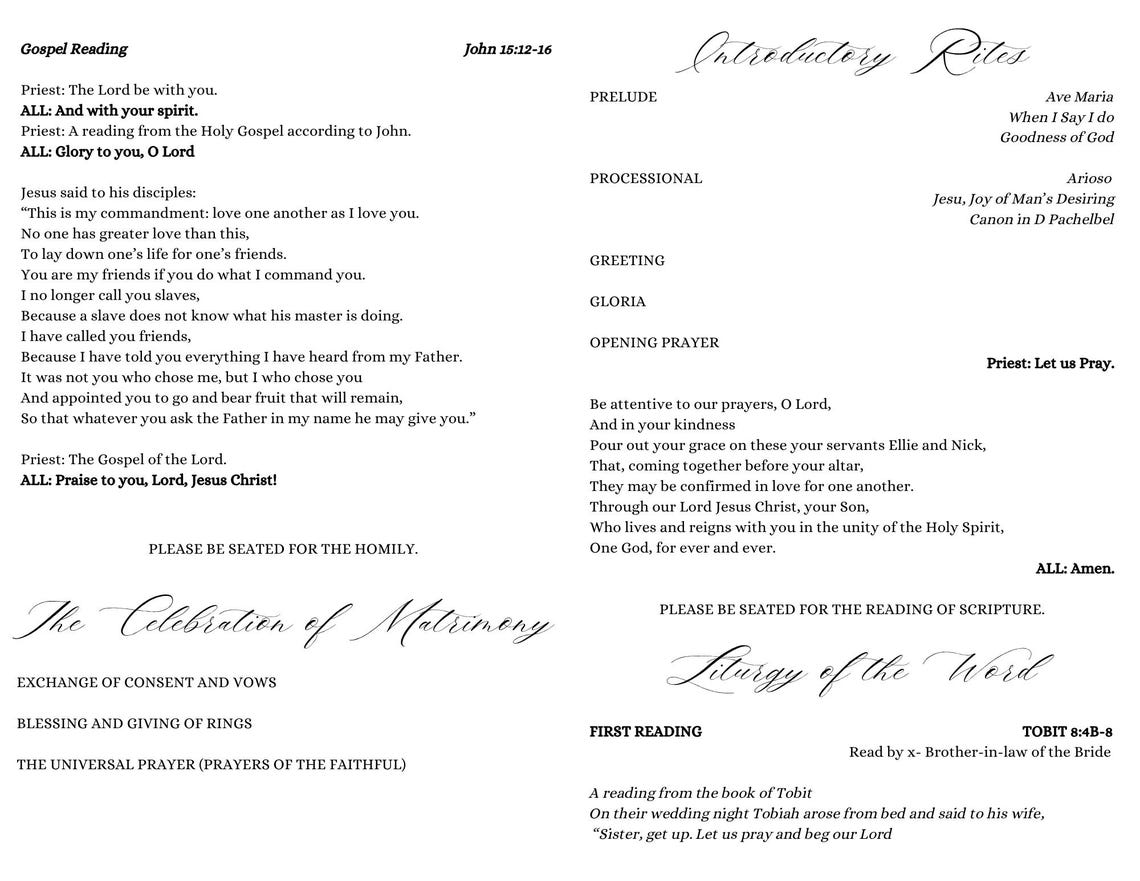 Catholic Wedding Mass Program Template | Editable Order of Service ...