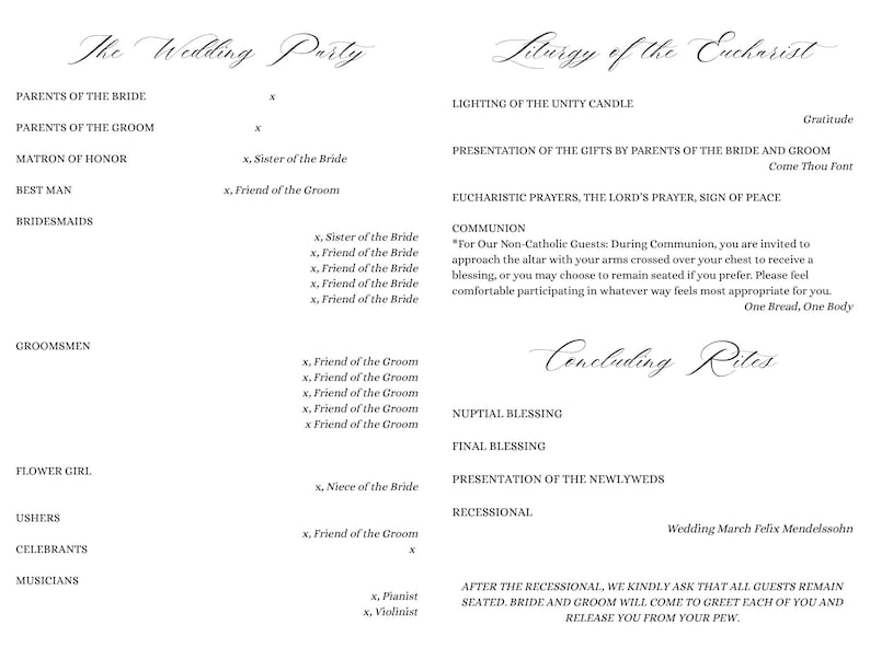 Catholic Wedding Mass Program Template | Editable Order of Service ...