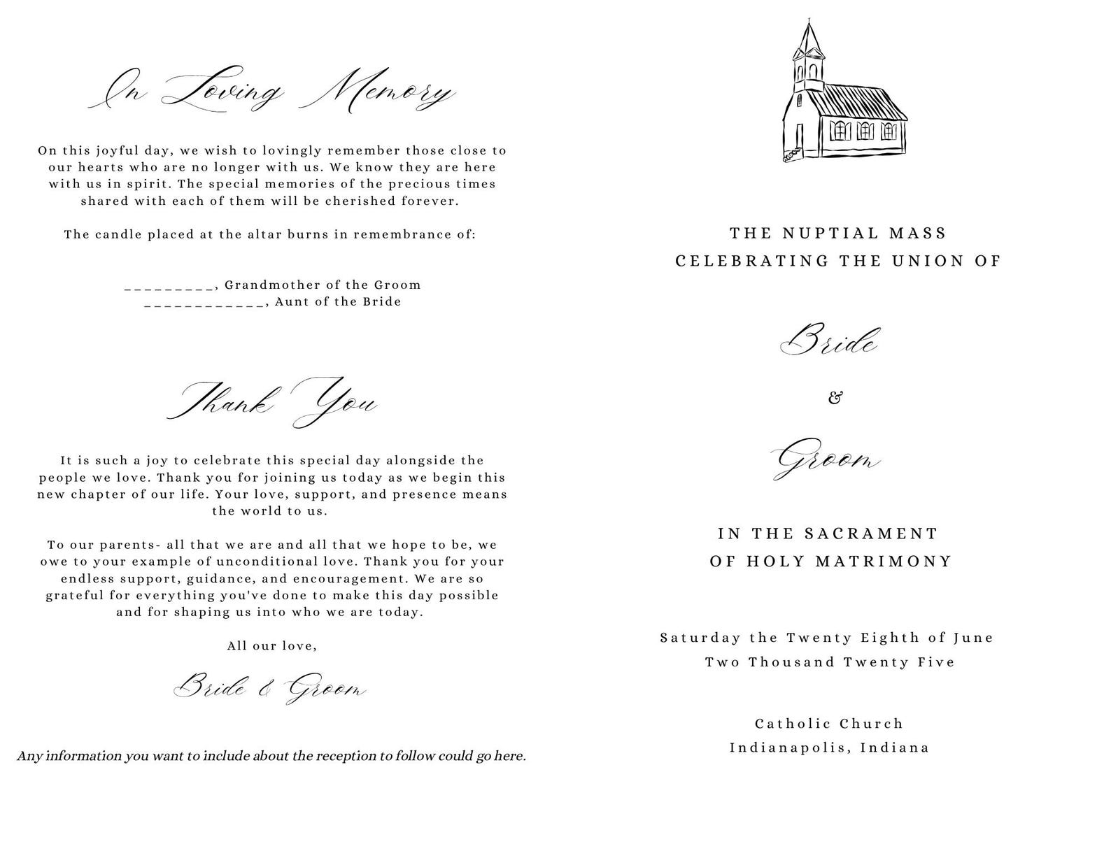 Catholic Wedding Mass Program Template | Editable Order of Service ...
