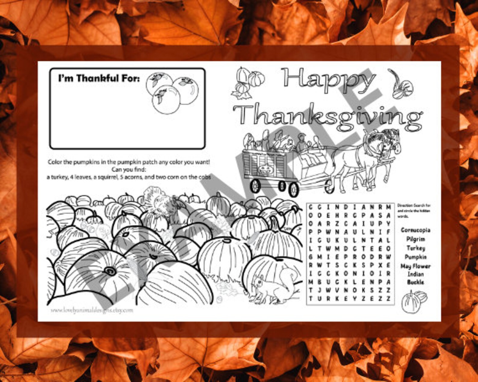 Thanksgiving Printable Coloring Placemat, Printable Kids Activity Page ...