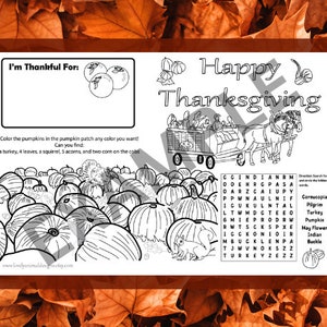 Thanksgiving Printable Coloring Placemat, Printable Kids Activity Page ...