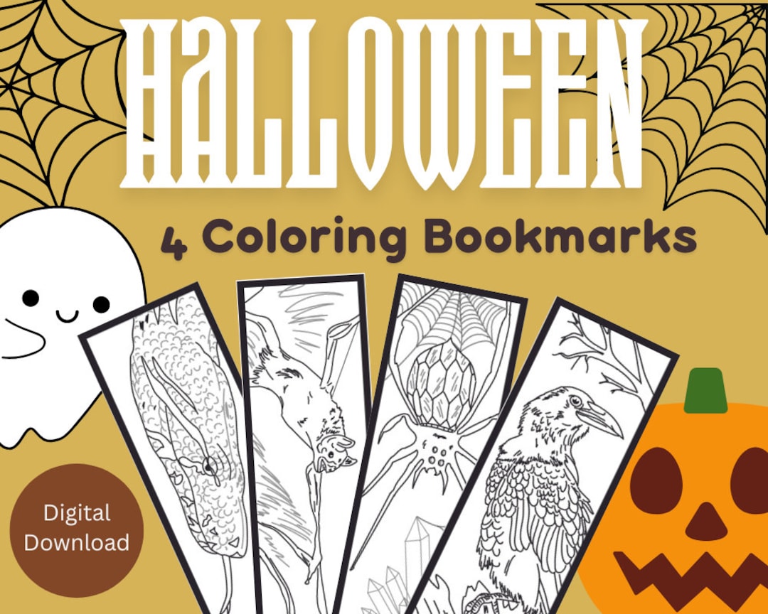 Printable Halloween Bookmarks Coloring Page, Halloween Spider, Raven ...
