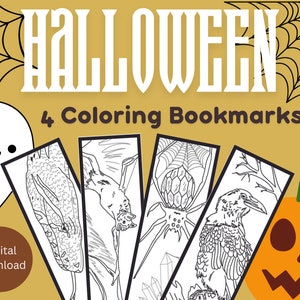 Printable Halloween Bookmarks Coloring Page, Halloween Spider, Raven ...