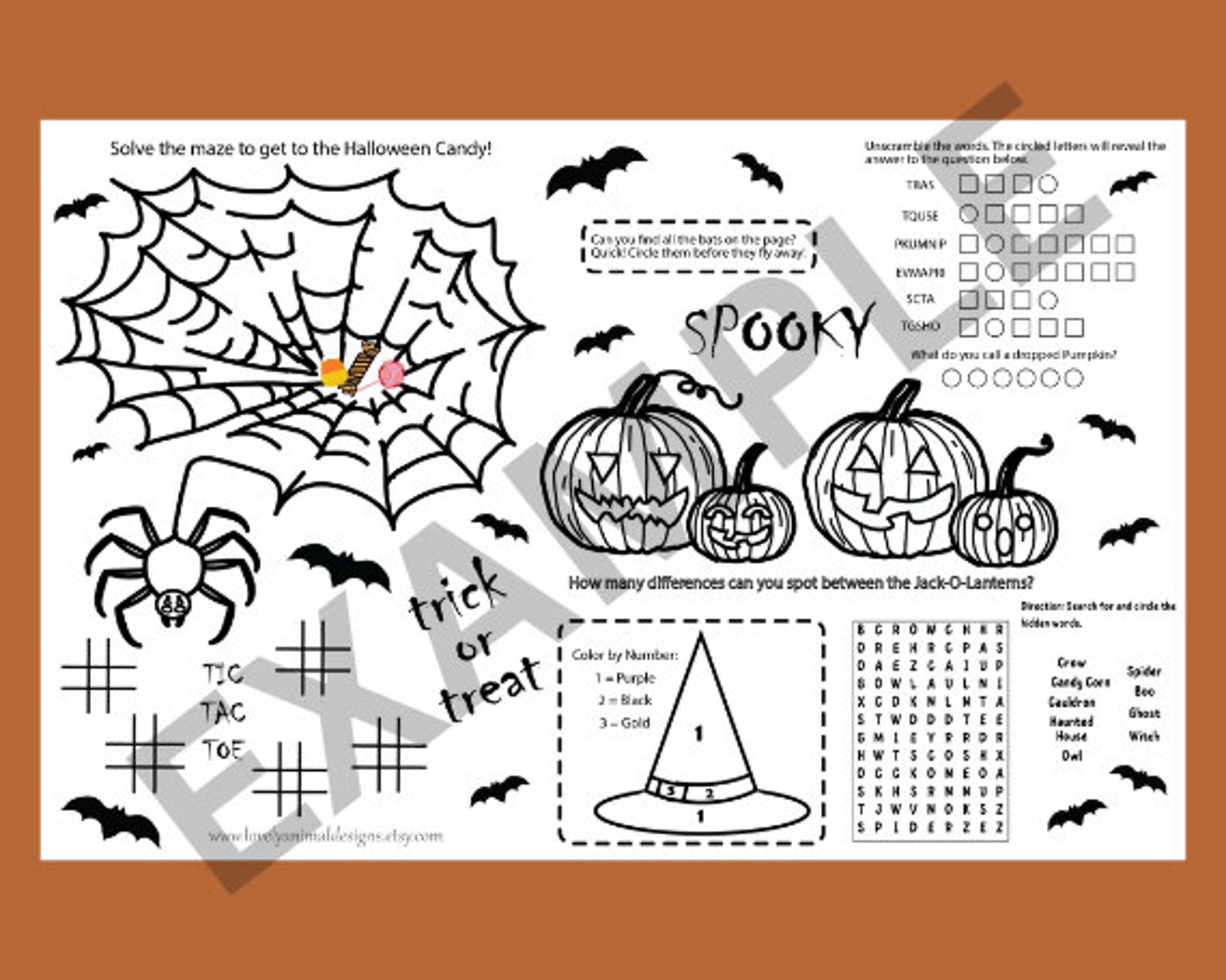 Halloween Activity for Kids, Halloween Coloring Placemat, Printable ...