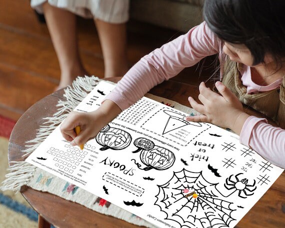Halloween Activity for Kids, Halloween Coloring Placemat, Printable ...