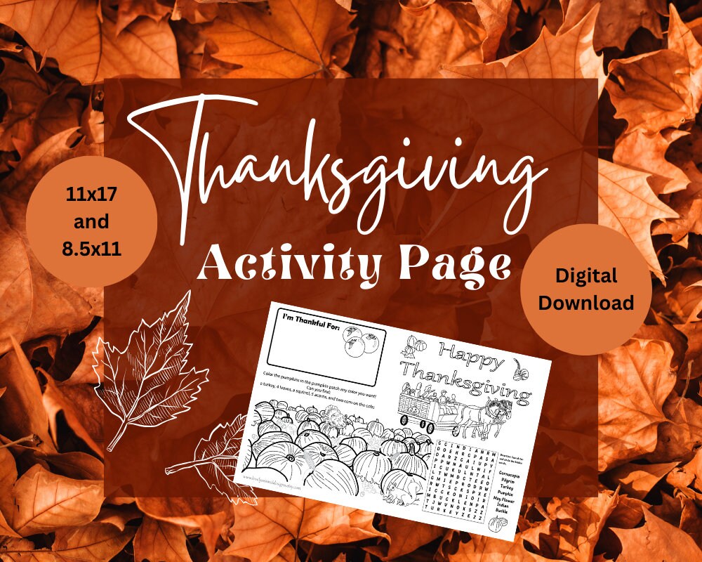Thanksgiving Printable Coloring Placemat, Printable Kids Activity Page ...