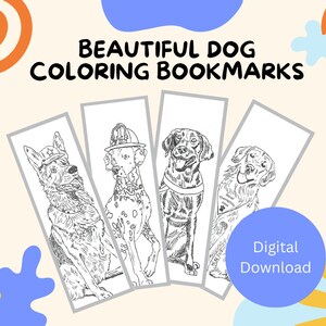4 Dog Bookmarks, Printable Coloring Bookmarks, for Adults and Kids ...