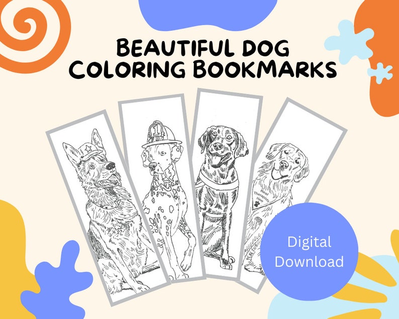 4 Dog Bookmarks, Printable Coloring Bookmarks, for Adults and Kids ...