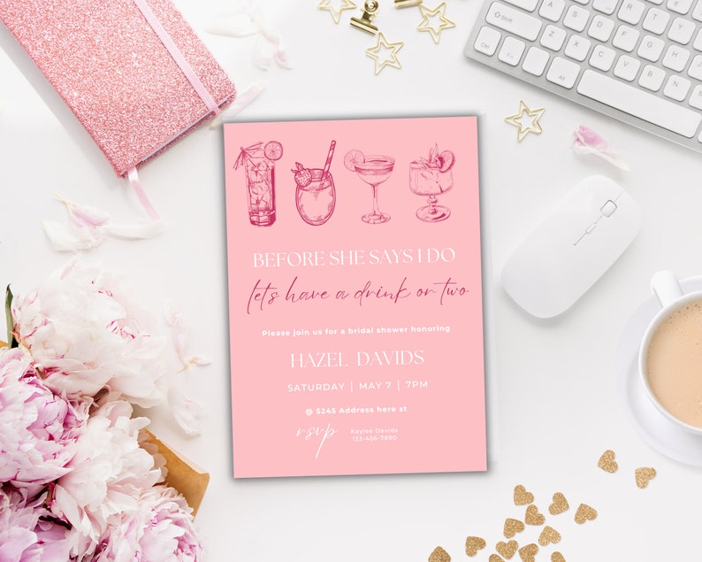 Bridal Shower Invite Cocktail Happy Hour Themed Bachelorette Party ...