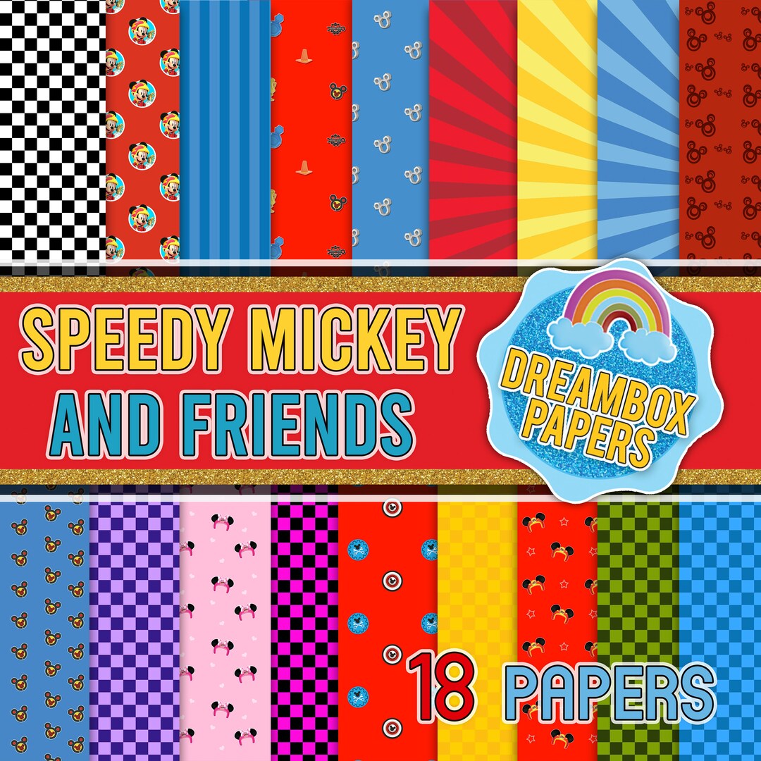Mickey Mouse Speed Roadsters Digital Paper Pack, Textures for ...
