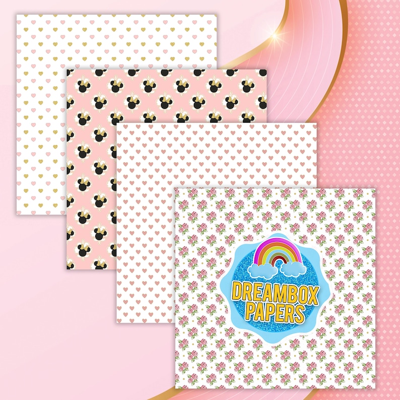 Minnie Mouse Delicate Pink and Gold Digital Paper Pack, Textures for ...