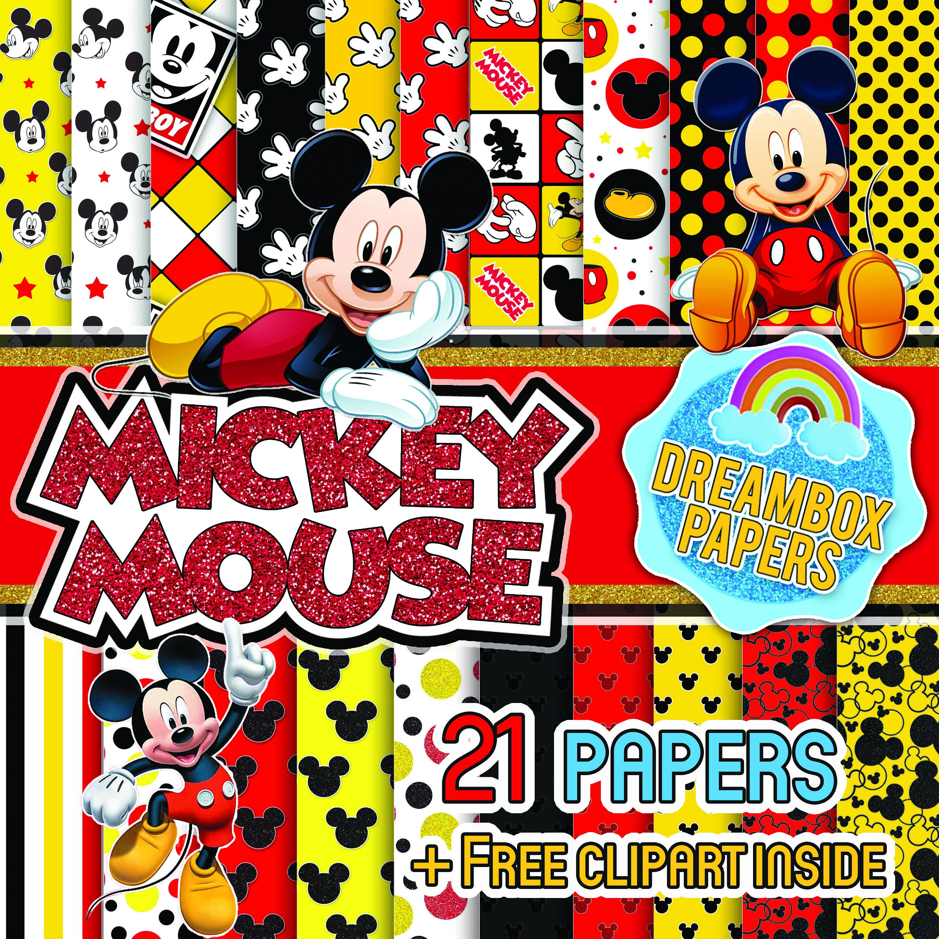 Mickey Mouse Digital Paper Pack, Textures for Invitations, Scrapbooking ...