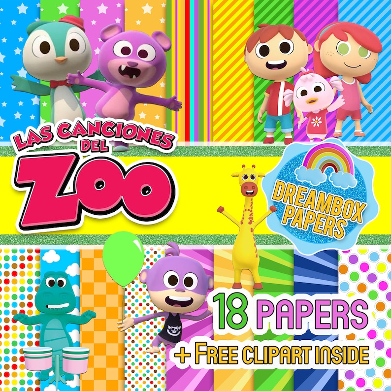 Canciones Del Zoo Paper Pack, Textures for Invitations, Scrapbooking ...