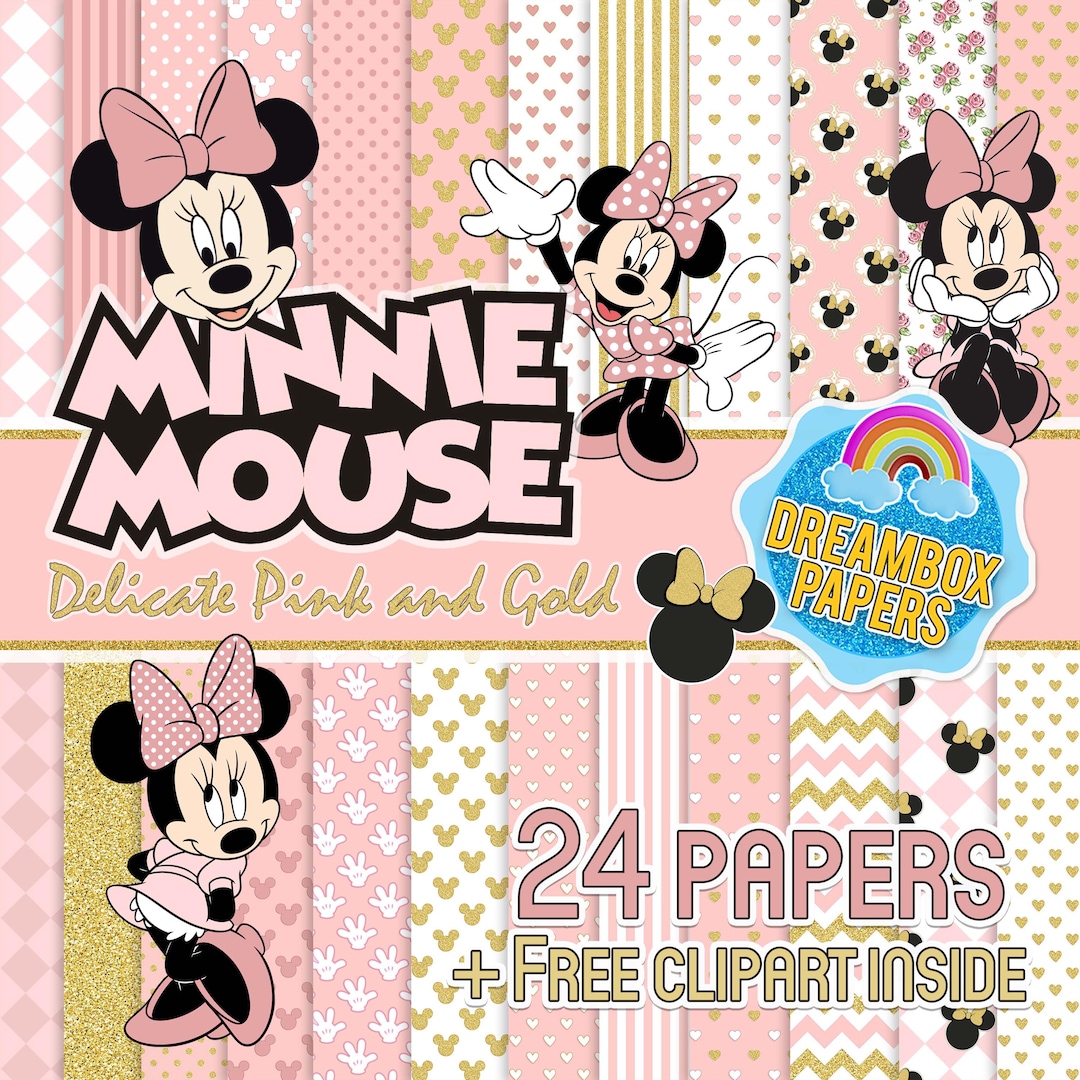 Minnie Mouse Delicate Pink and Gold Digital Paper Pack, Textures for ...